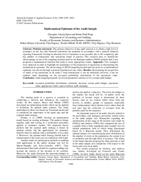 (PDF) Mathematical Optimum of the Audit Sample