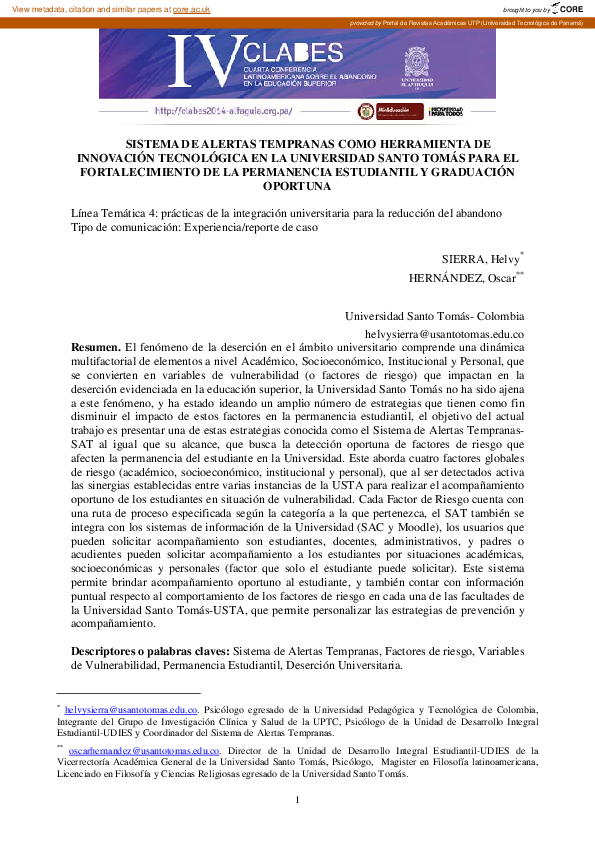 (PDF) Sistema de alertas tempranas como herramienta de innovación tecnológica en la universidad ...