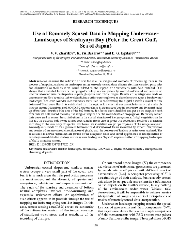 (PDF) Use of remotely sensed data in mapping underwater landscapes of Srednyaya Bay (Peter the ...