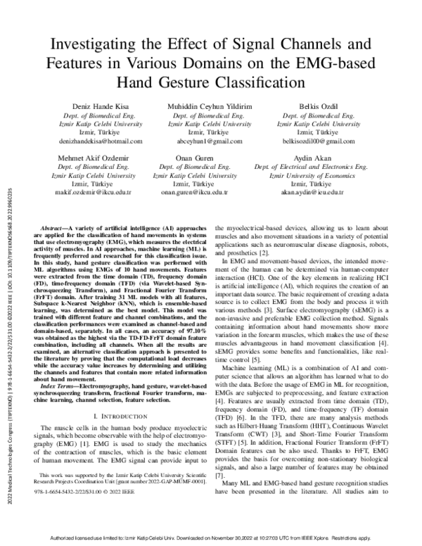 (PDF) Investigating the Effect of Signal Channels and Features in Various Domains on the EMG ...