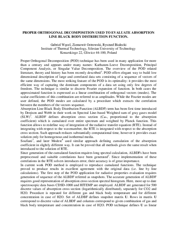 Pdf Proper Orthogonal Decomposition Used To Evaluate Absorption Line