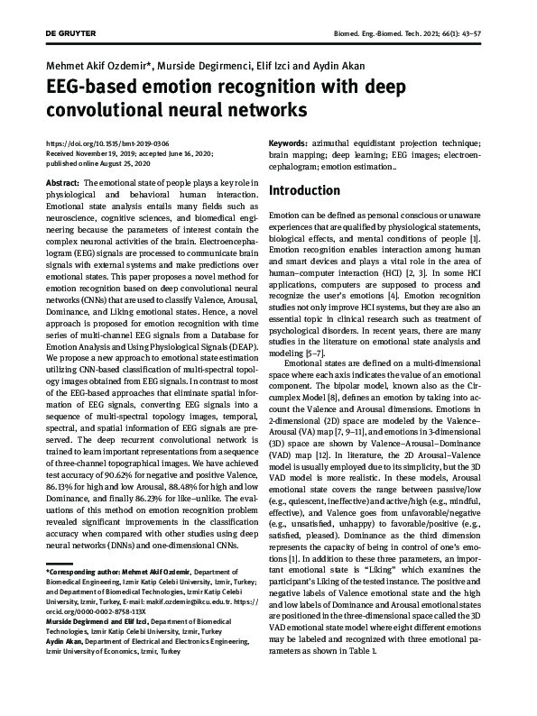 Pdf Eeg Based Emotion Recognition With Deep Convolutional Neural Networks