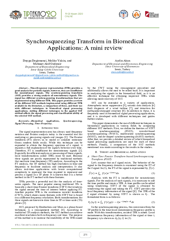 Pdf Synchrosqueezing Transform In Biomedical Applications A Mini Review