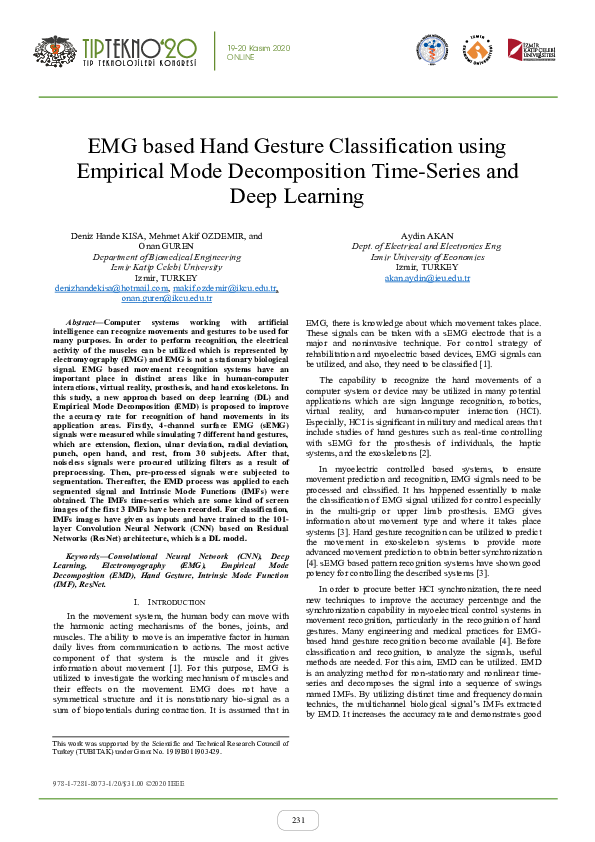 (PDF) EMG based Hand Gesture Classification using Empirical Mode Decomposition Time-Series and ...