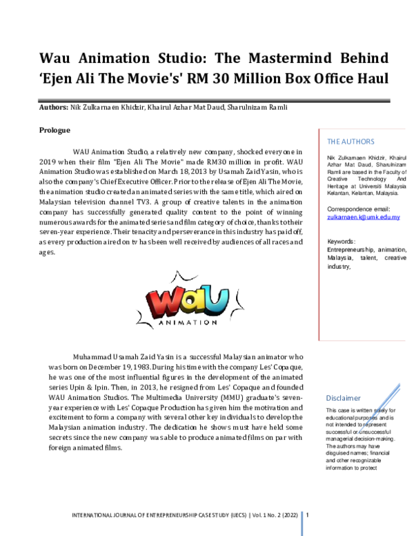 (PDF) Wau Animation Studio: The Mastermind Behind ‘Ejen Ali The Movie's ...