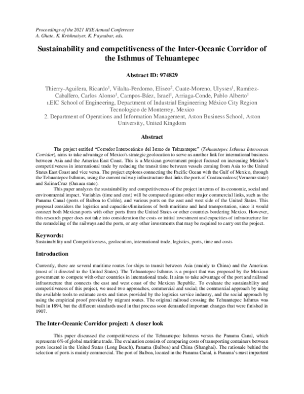 (PDF) Sustainability and competitiveness of the Inter-Oceanic Corridor ...