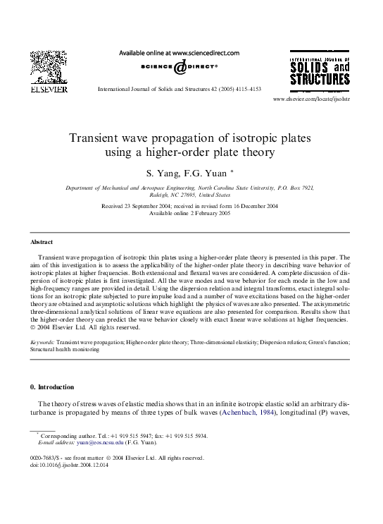 (PDF) Transient wave propagation of isotropic plates using a higher ...