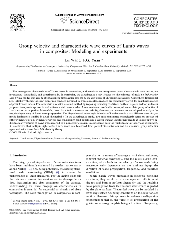 (PDF) Lamb Wave Group Velocity in Composites: Modeling and Experiments