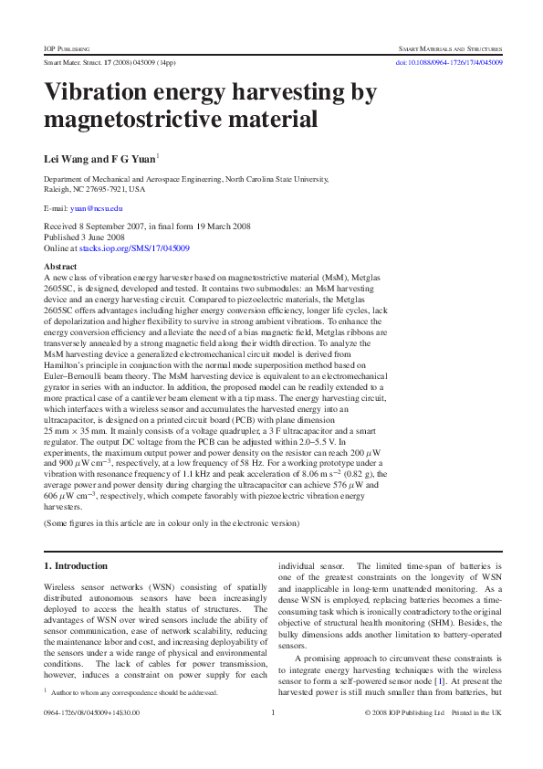 (PDF) Vibration energy harvesting by magnetostrictive material