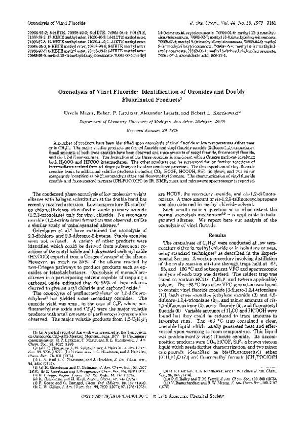(PDF) Ozonolysis of vinyl fluoride: identification of ozonides and ...