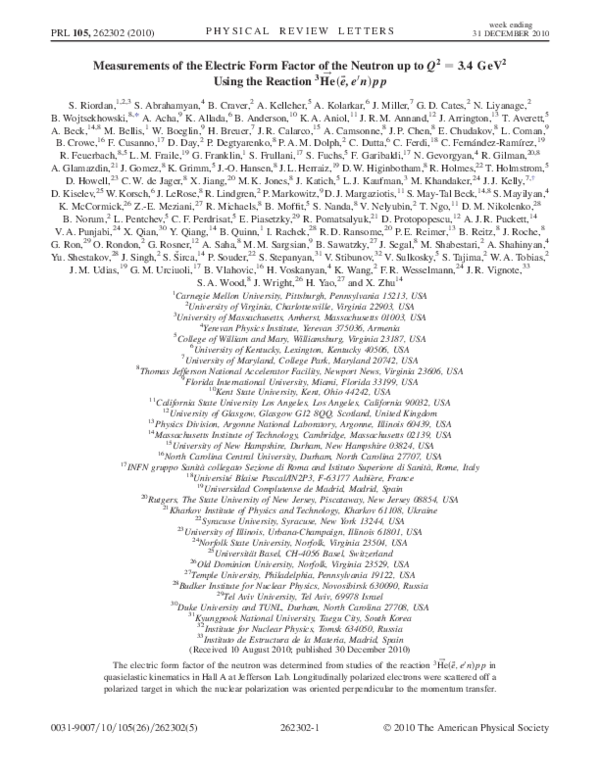 (PDF) Measurements of the Electric Form Factor of the Neutron up toQ2=3 ...
