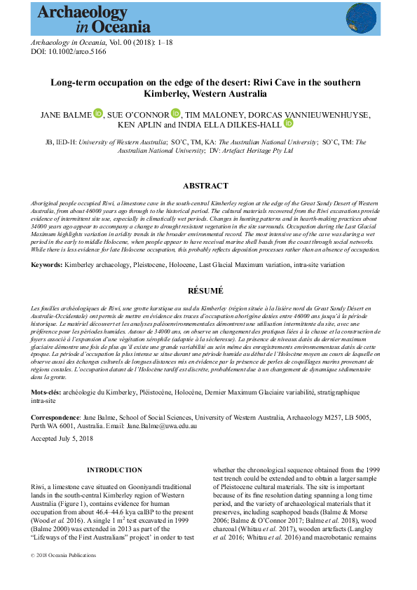 (PDF) Long‐term occupation on the edge of the desert: Riwi Cave in the ...
