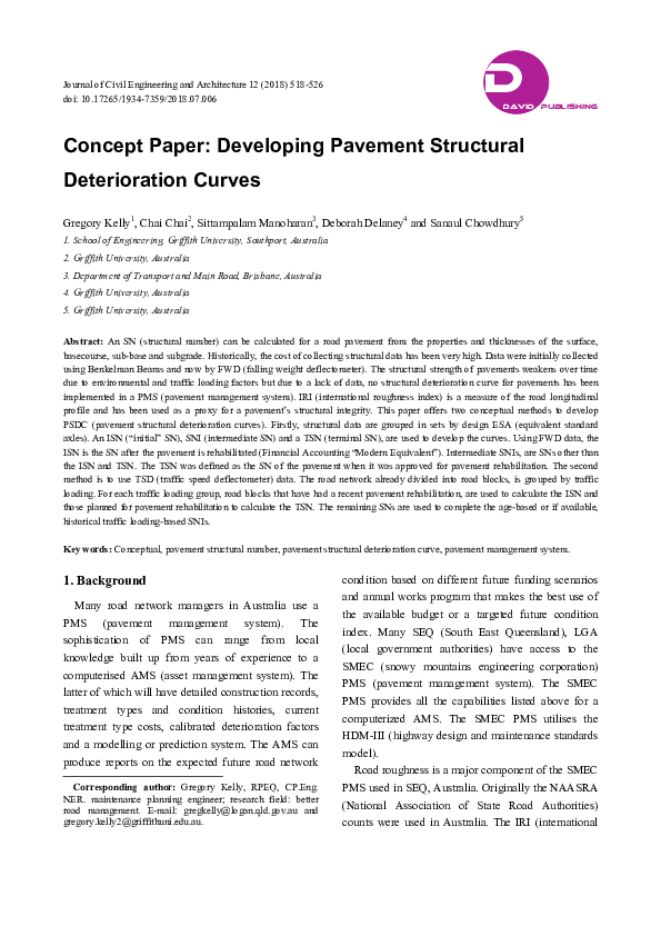 (PDF) Concept Paper: Developing Pavement Structural Deterioration Curves