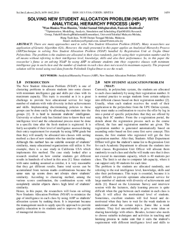 (PDF) Solving New Student Allocation Problem (NSAP) with Analytical ...
