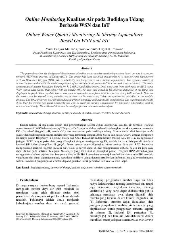 (PDF) Online Monitoring Kualitas Air pada Budidaya Udang Berbasis WSN ...