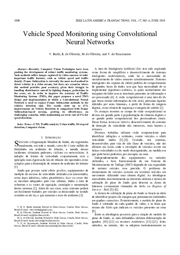 (PDF) Vehicle Speed Monitoring using Convolutional Neural Networks
