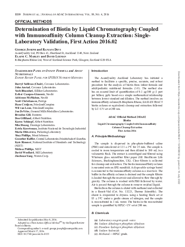 (PDF) Determination of Biotin by Liquid Chromatography Coupled with ...