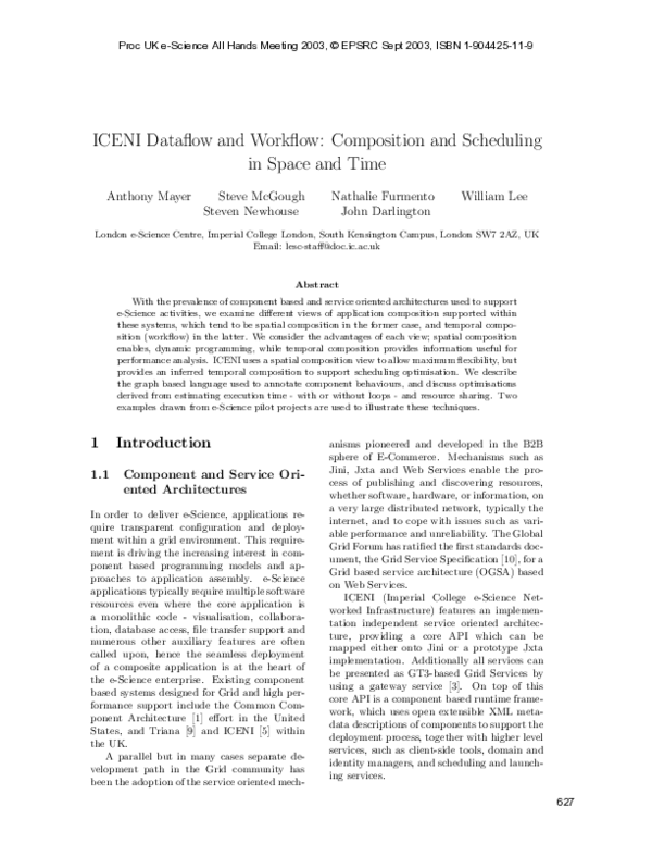 (PDF) ICENI dataflow and workflow: Composition and scheduling in space and time