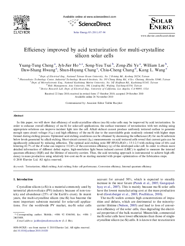 (PDF) Efficiency improved by acid texturization for multi-crystalline ...