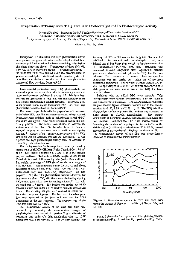 (PDF) Preparation of Transparent TiO2Thin Film Photocatalyst and Its ...