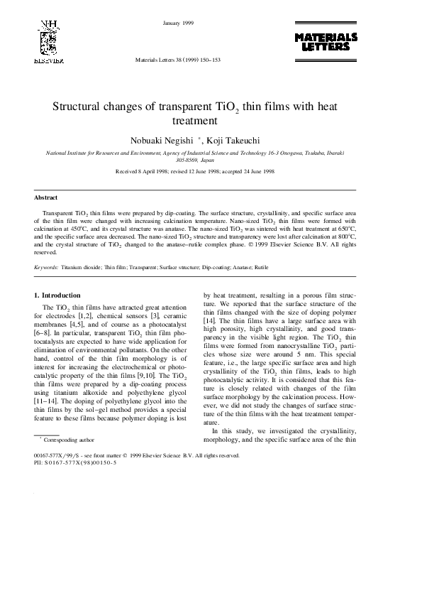 (PDF) Structural changes of transparent TiO2 thin films with heat ...
