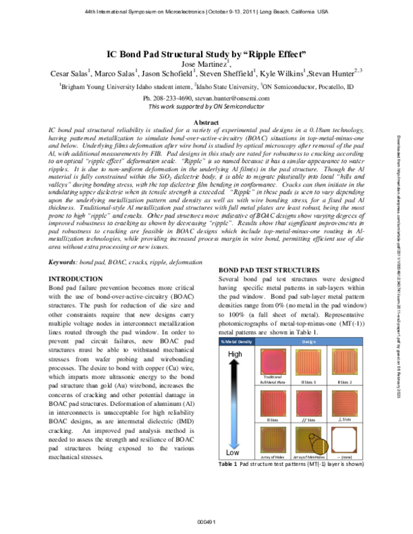 (PDF) IC Bond Pad Structural Study by “Ripple Effect”