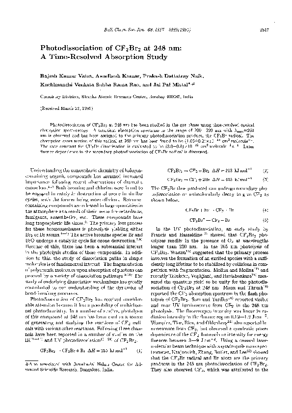 (PDF) Photodissociation of CF2Br2 at 248 nm: A Time-Resolved Absorption ...