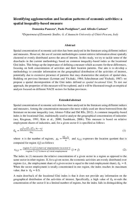 (PDF) Identifying agglomeration and location patterns of economic ...