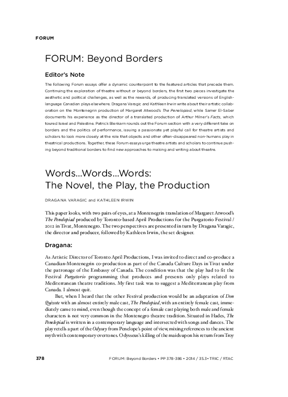 (PDF) Words…Words…Words: The Novel, the Play, the Production