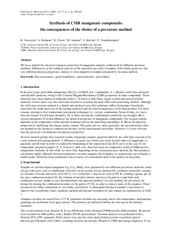 (PDF) Synthesis of CMR manganate compounds: the consequences of the ...