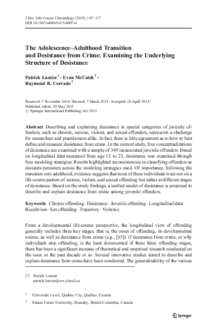 (PDF) The Adolescence–Adulthood Transition and Desistance from Crime ...