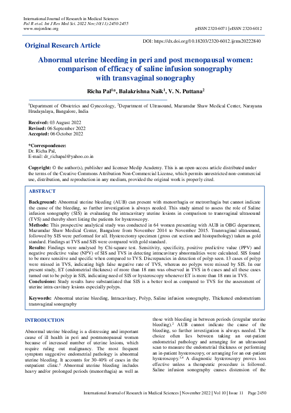 (PDF) Abnormal uterine bleeding in peri and post menopausal women ...