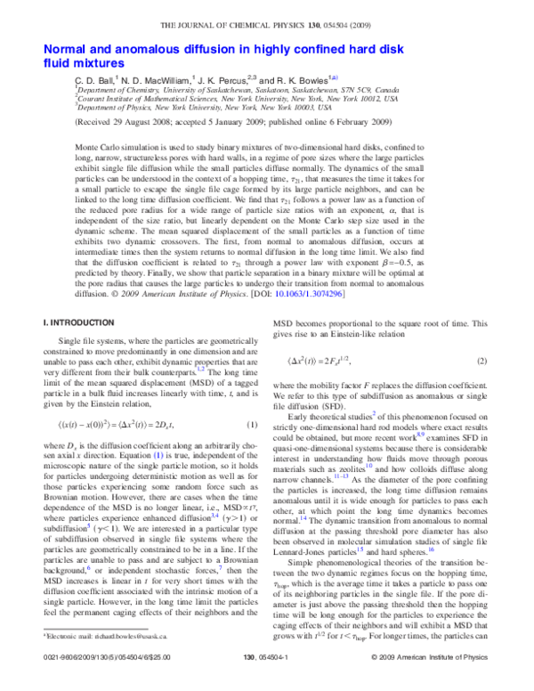 (PDF) Normal and anomalous diffusion in highly confined hard disk fluid ...
