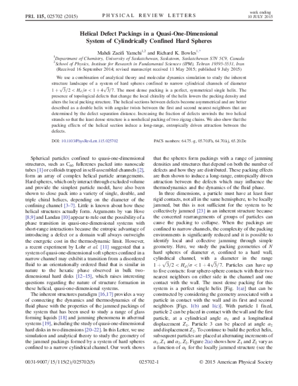 (PDF) Helical Defect Packings in a Quasi-One-Dimensional System of ...