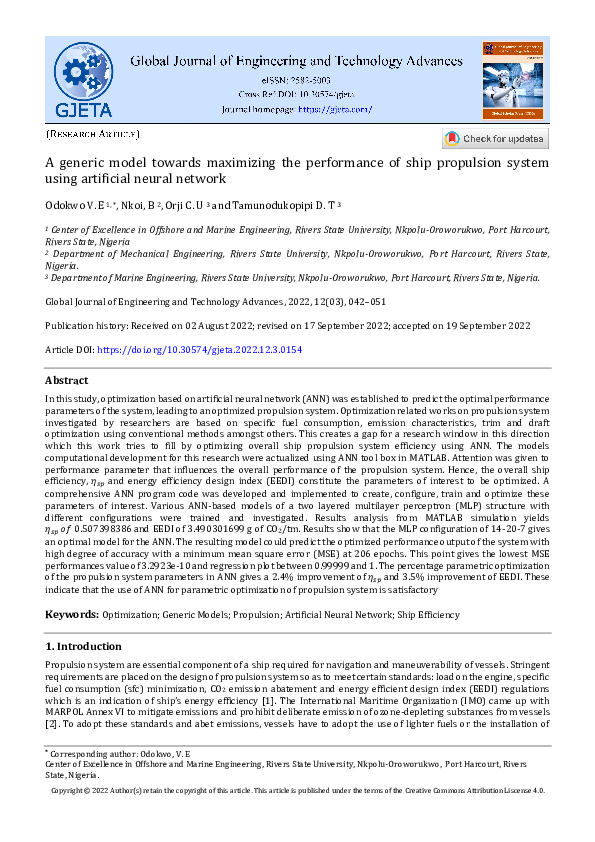 (PDF) A generic model towards maximizing the performance of ship propulsion system using ...
