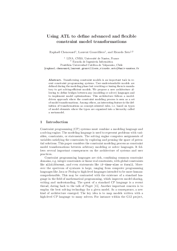 (PDF) Using ATL to define advanced and flexible constraint model transformations