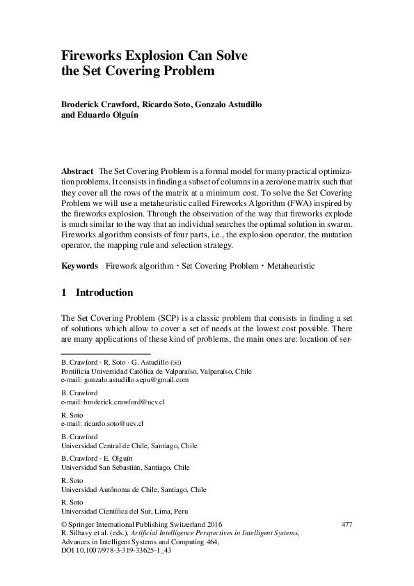 (PDF) Fireworks Explosion Can Solve the Set Covering Problem