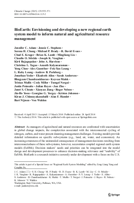 (PDF) BioEarth: Envisioning and developing a new regional earth system ...