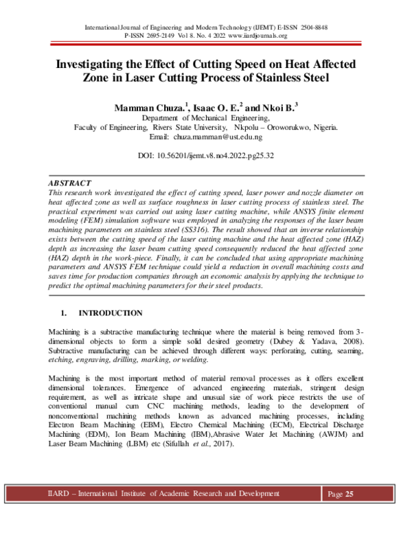 (PDF) Investigating the Effect of Cutting Speed on Heat Affected Zone ...