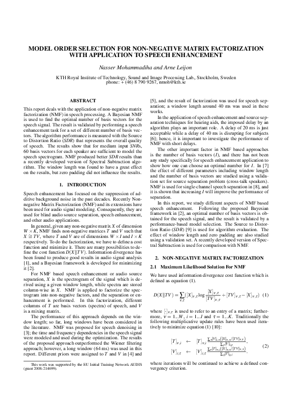 (PDF) Model Order Selection for Non-Negative Matrix Factorization with ...