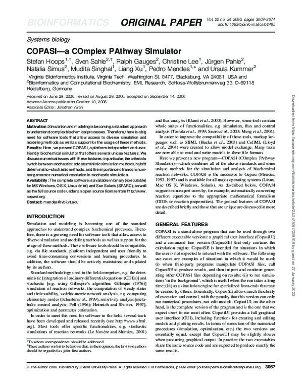 (PDF) COPASI—a COmplex PAthway SImulator