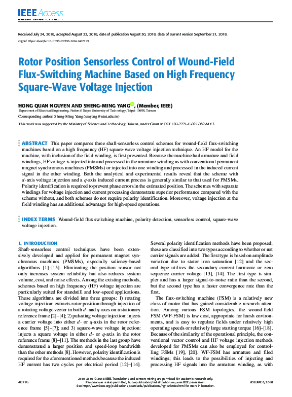 (PDF) Sensorless Control of Flux-Switching Machines