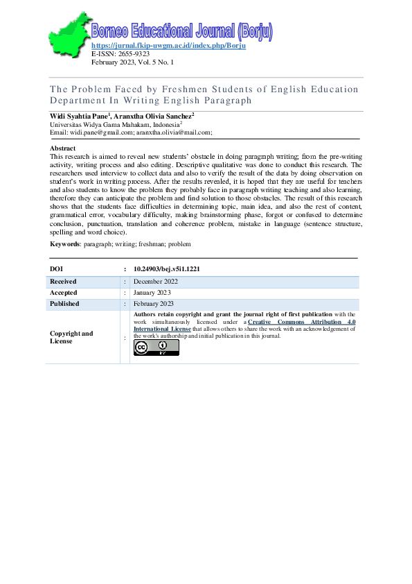 (PDF) The Problem Faced by Freshmen Students of English Education ...