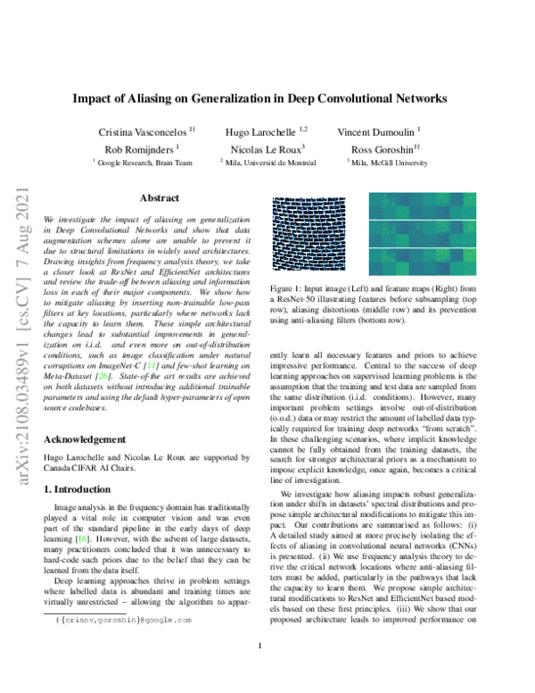 (PDF) Impact of Aliasing on Generalization in Deep Convolutional Networks