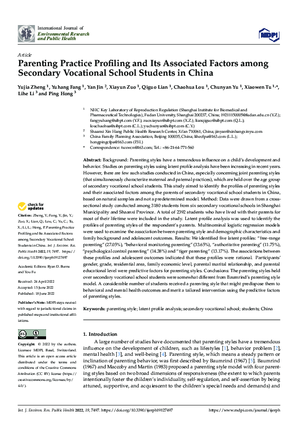 (PDF) Parenting Style Profiles in Chinese Vocational Students