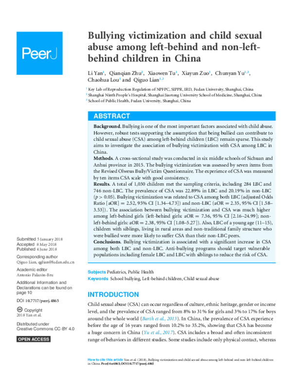 (PDF) Bullying victimization and child sexual abuse among left-behind ...