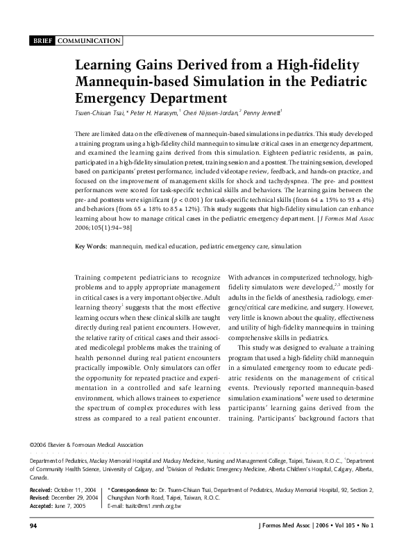 (PDF) Learning Gains Derived from a High-fidelity Mannequin-based Simulation in the Pediatric ...