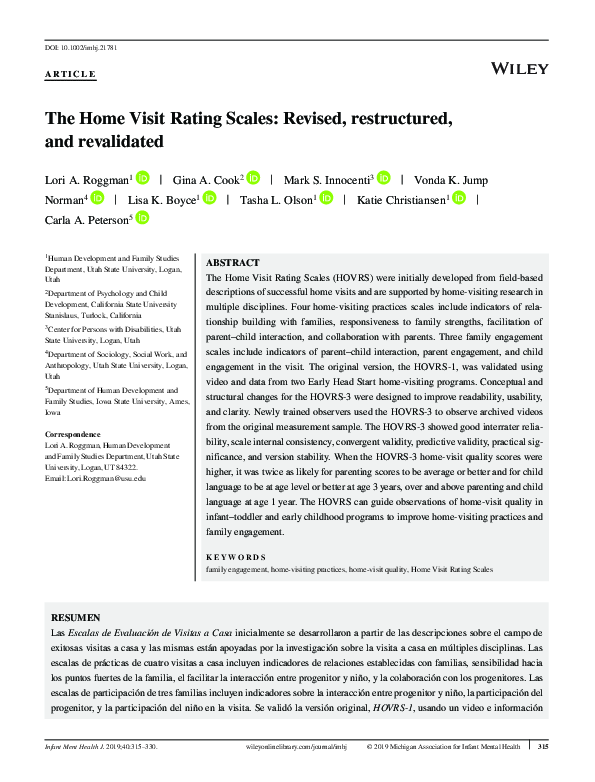 (PDF) The Home Visit Rating Scales: Revised, restructured, and revalidated