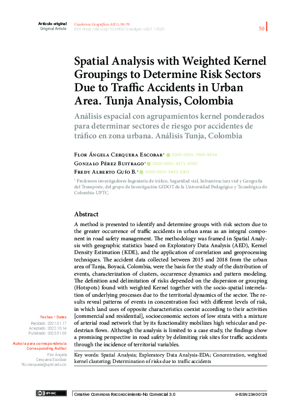 Pdf Spatial Analysis With Weighted Kernel Groupings To Determine Risk Sectors Due To Traffic