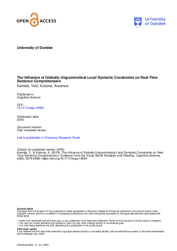 (PDF) Sentence comprehension and syntactic parsing